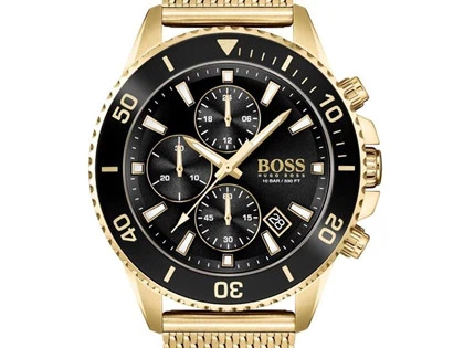 Hugo Boss Admiral Sort/Gul guldtonet stål Ø46 mm - Herre armbåndsur