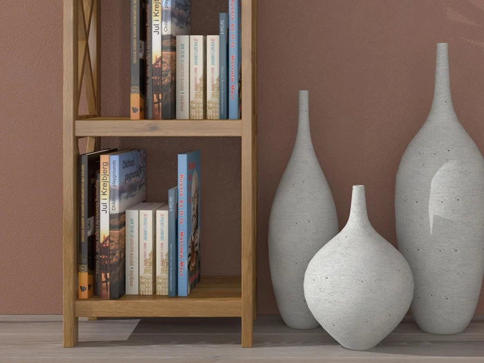 DANSK DESIGNET SMAL REOL MED 4 HYLDER I MASSIV EGETRÆ